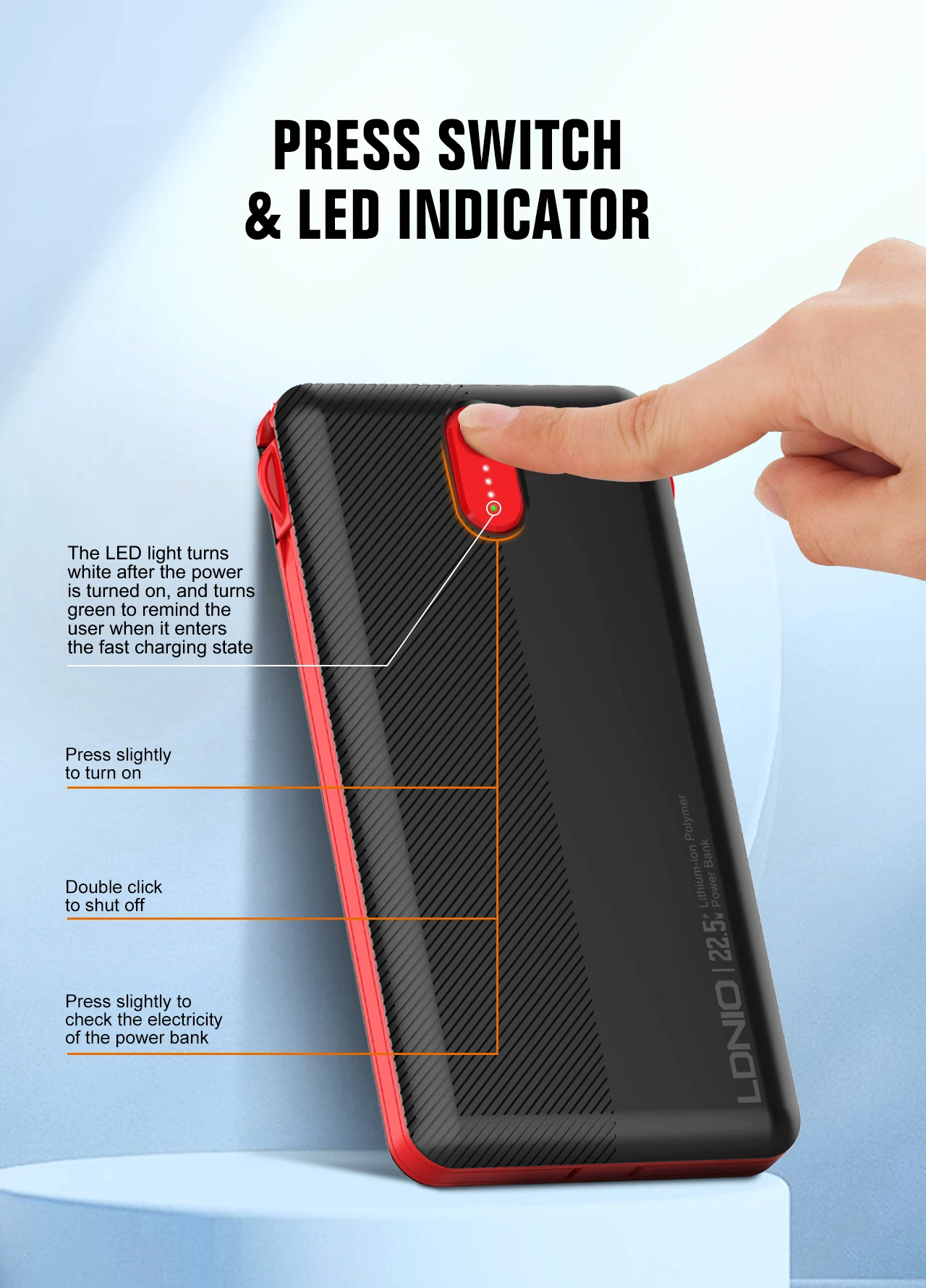 ថ្មជំនួយទូរសព្ទទាន់សម័យ POWER BANK LDNIO 10000 mAh PQ13